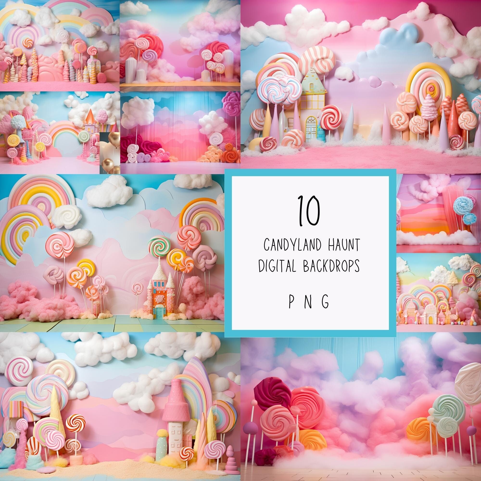 Candyland Haunt Digital Backdrops, Rainbow Backdrops, Children Birthday ...