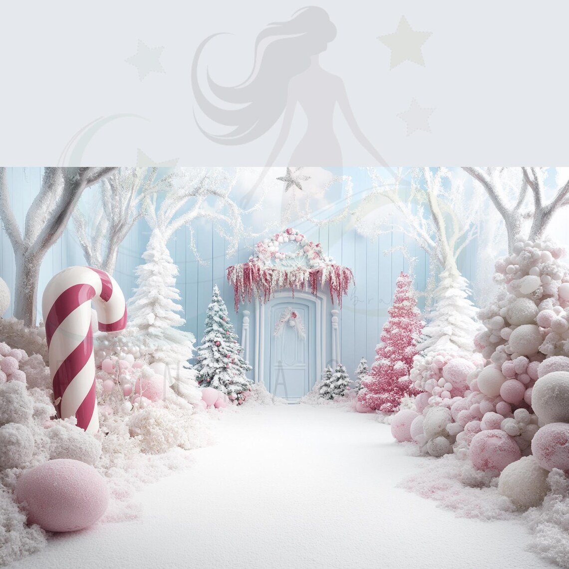 Candy Cane Christmas Digital Backdrops, Pink Candyland, Winter Holiday ...
