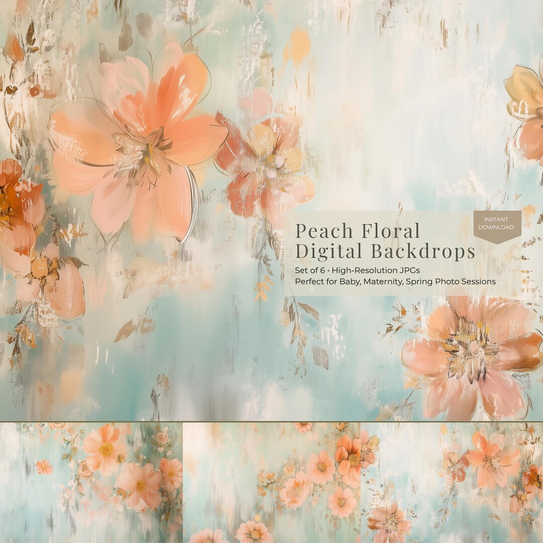 Peach Floral Digital Backdrop Fine Art Textured Photoshop Overlay ...