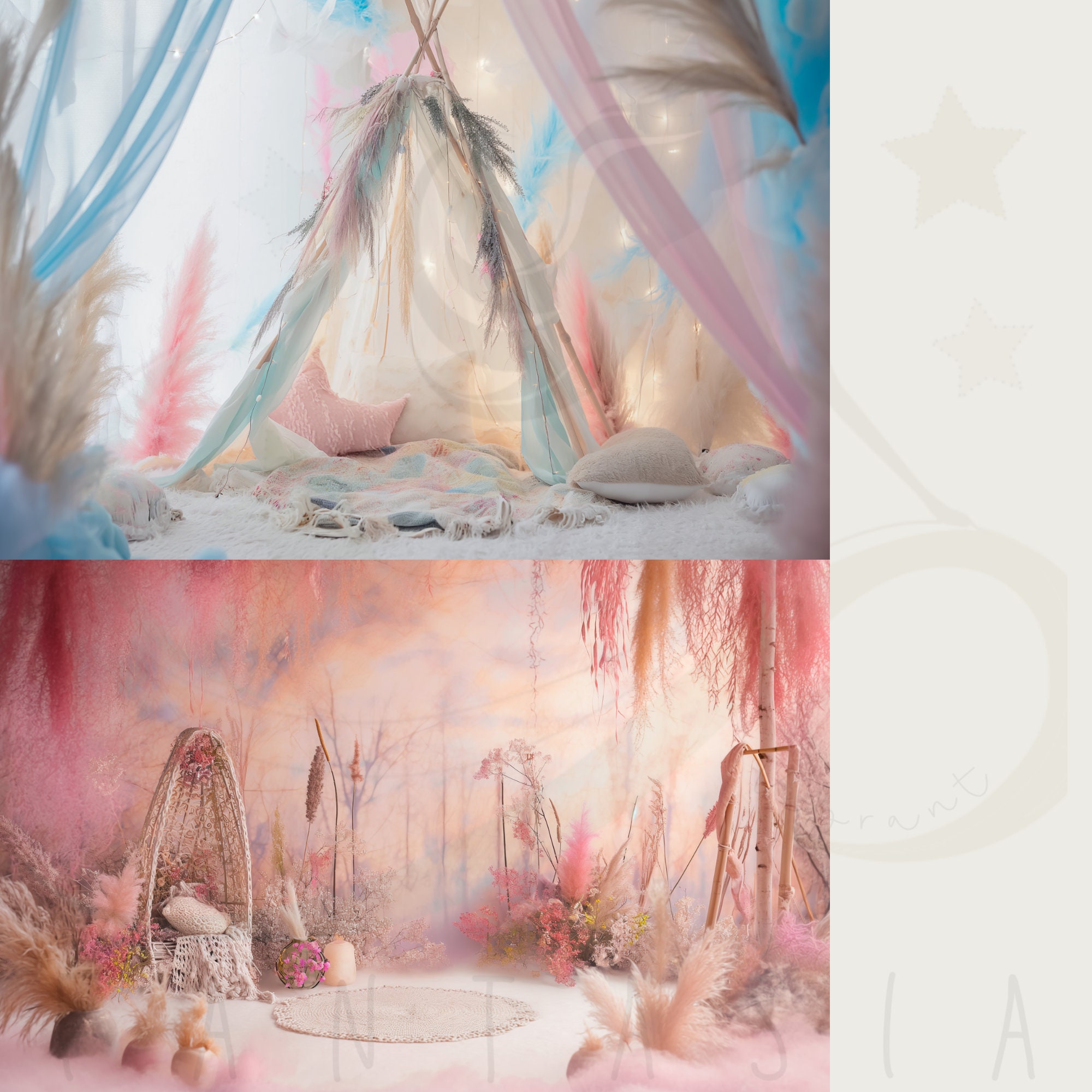 Boho Teepee Tents Digital Backdrops, Kids' Birthday Parties Background, Studio Photoshop ...
