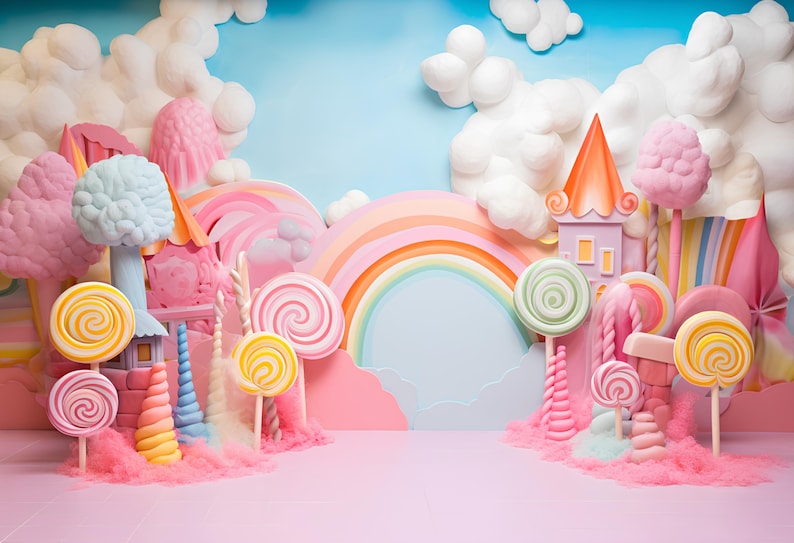 Candyland Haunt Digital Backdrops, Rainbow Backdrops, Children Birthday ...