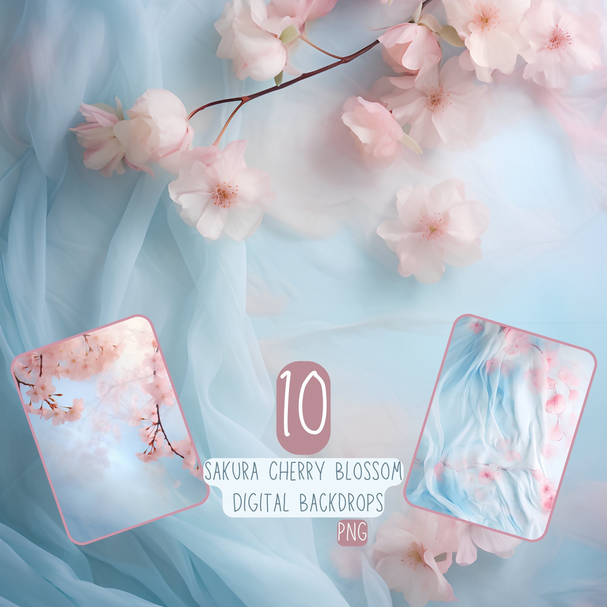 Sakura Cherry Blossom Digital Backdrops, Soft Fabric Texture ...