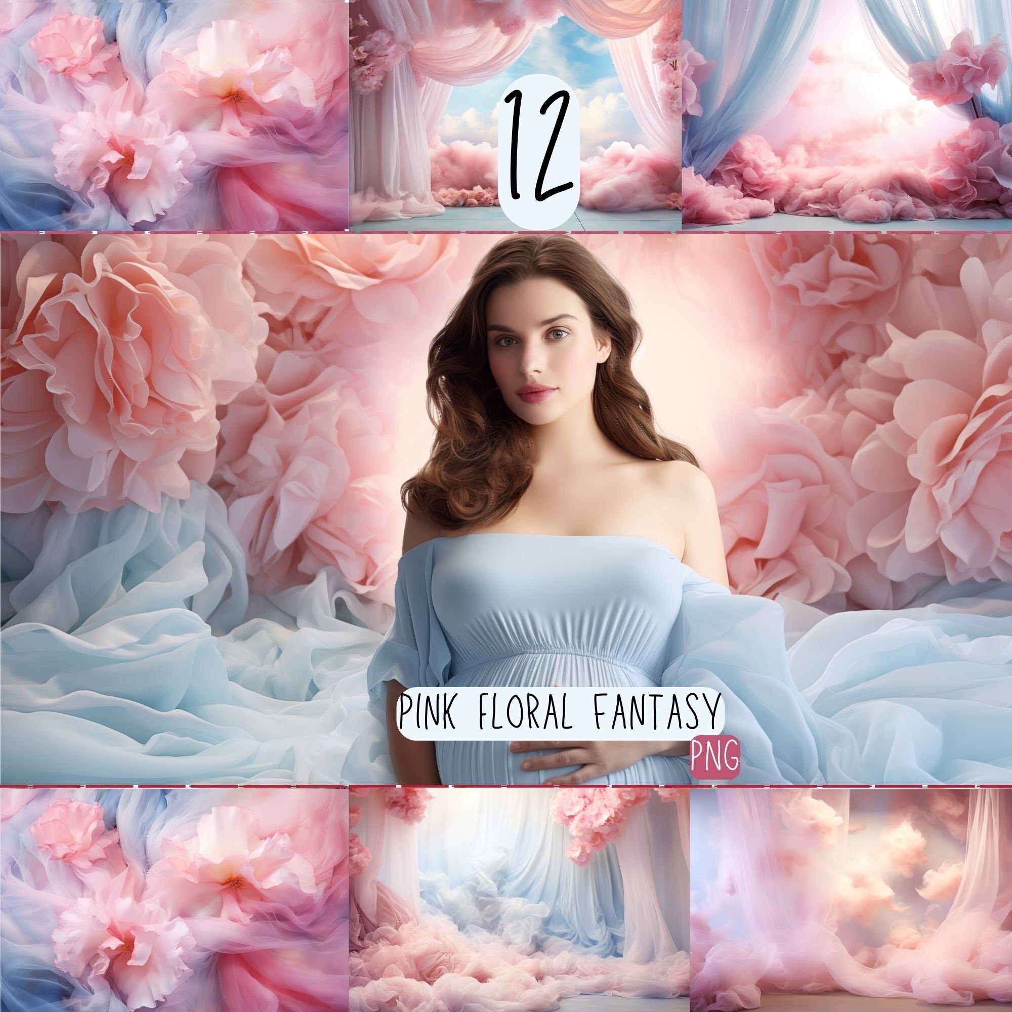 Fine Art Pink Floral Curtains Digital Backdrop, Studio Backdrops ...