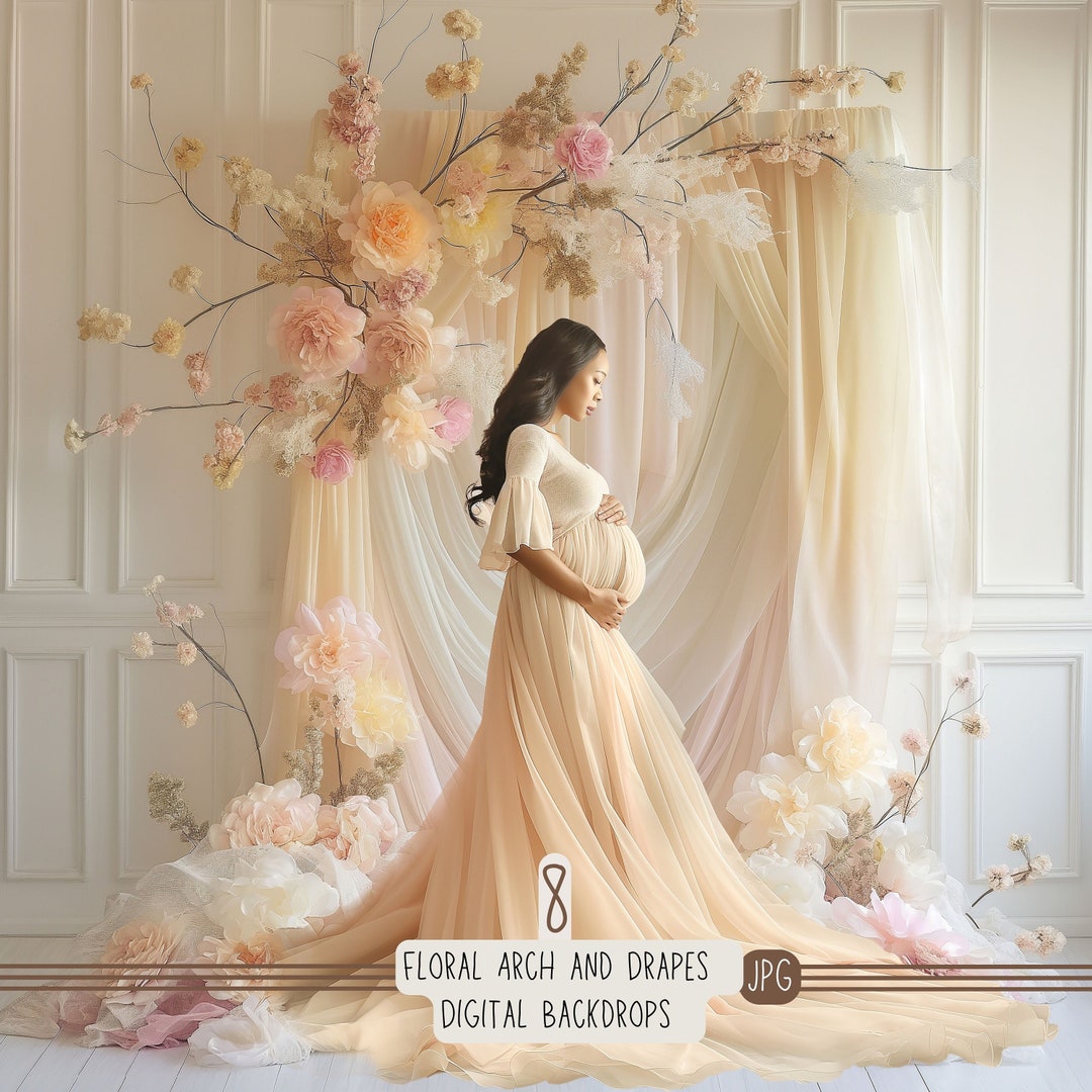 Majestic Maternity Floral Arch and Drapes Digital Backdrops JPG Set ...