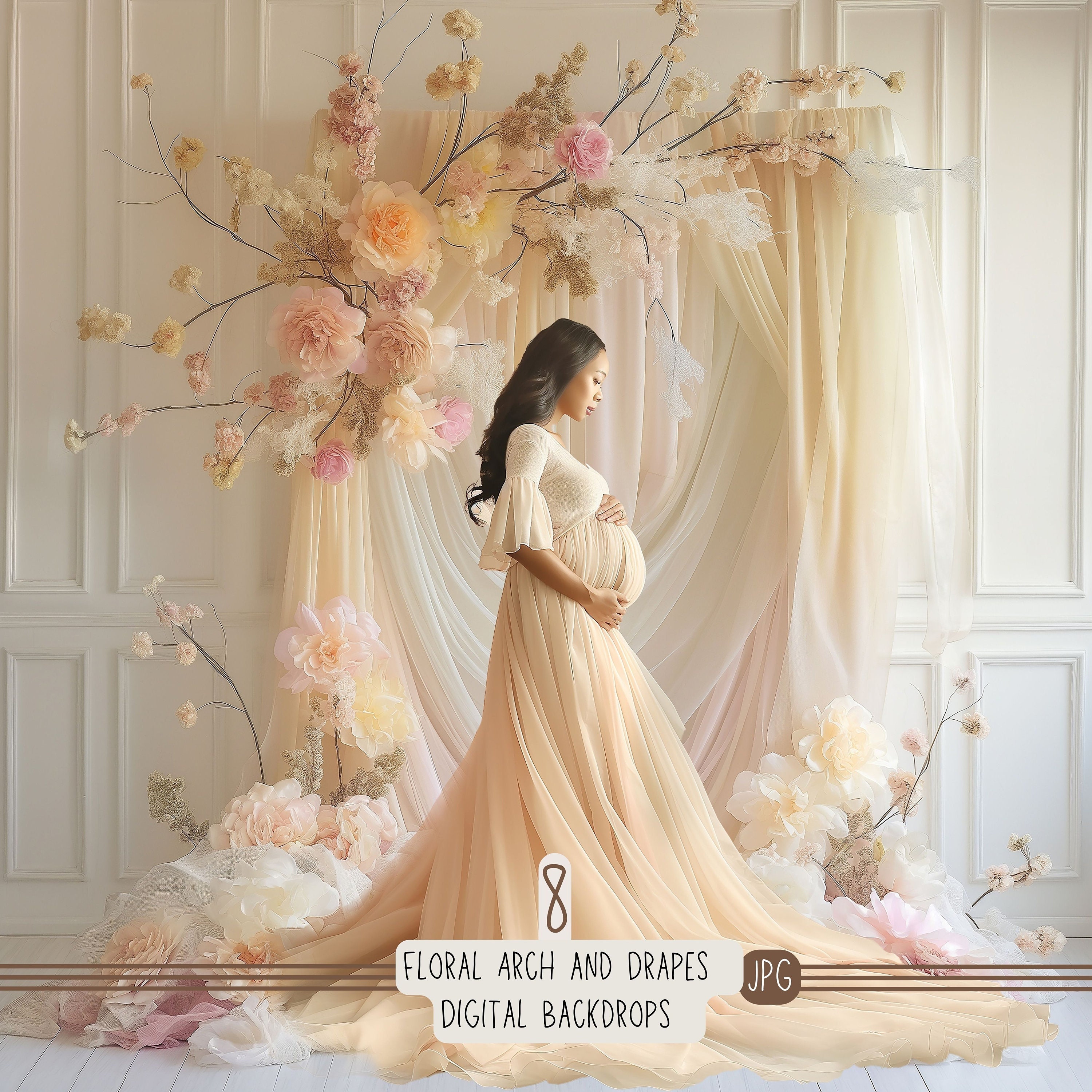 Majestic Maternity Floral Arch and Drapes Digital Backdrops JPG Set ...