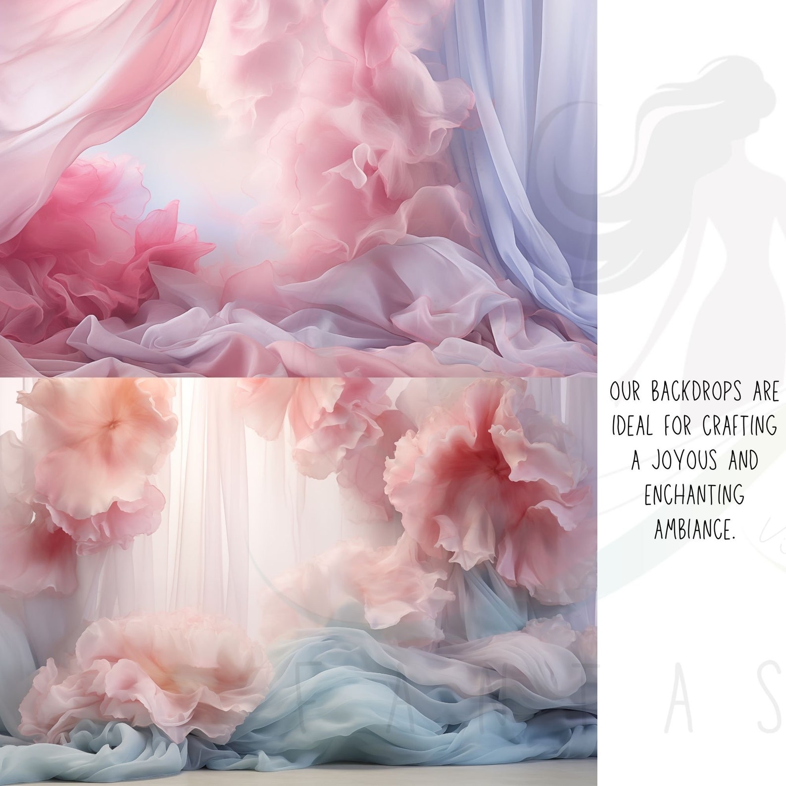 Fine Art Pink Floral Curtains Digital Backdrop, Studio Backdrops ...