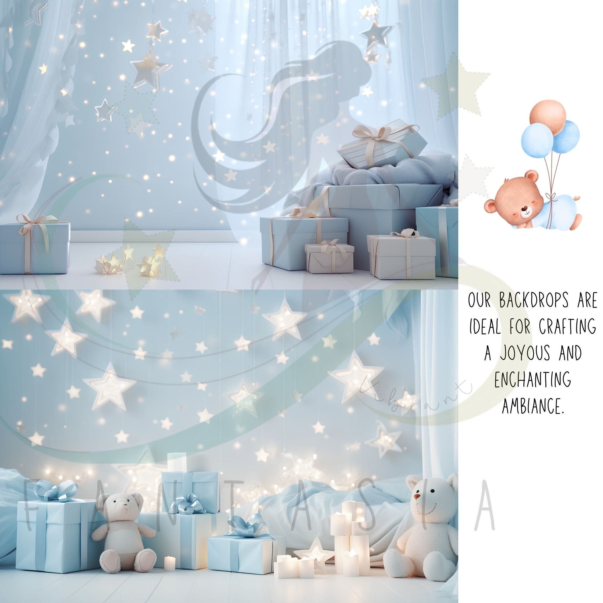 Blue Teddy Bear Digital Backdrops: Cake Smash, Newborn (PNG) - Etsy