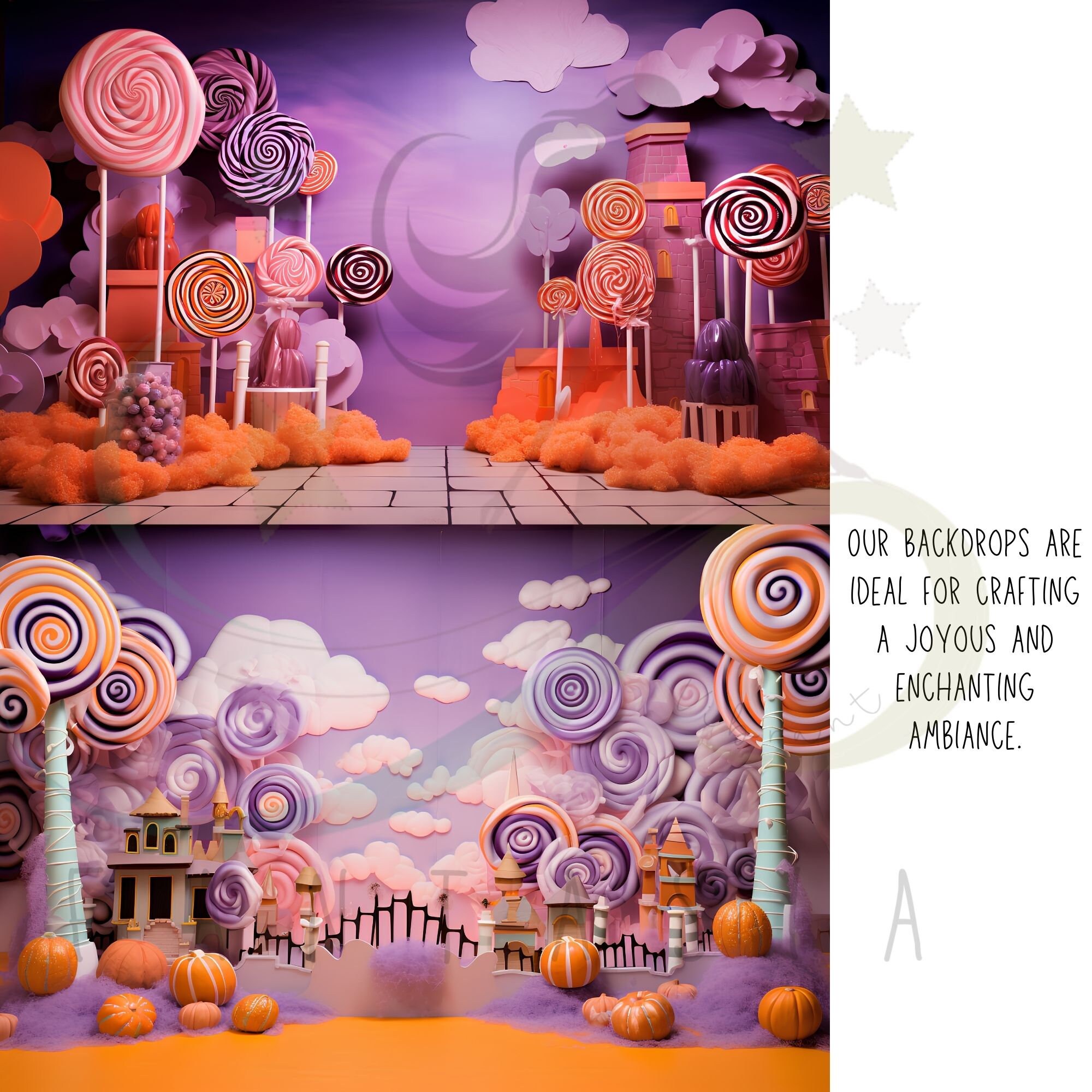 Candyland Halloween Digital Backdrops, Rainbow Backdrops, Children ...