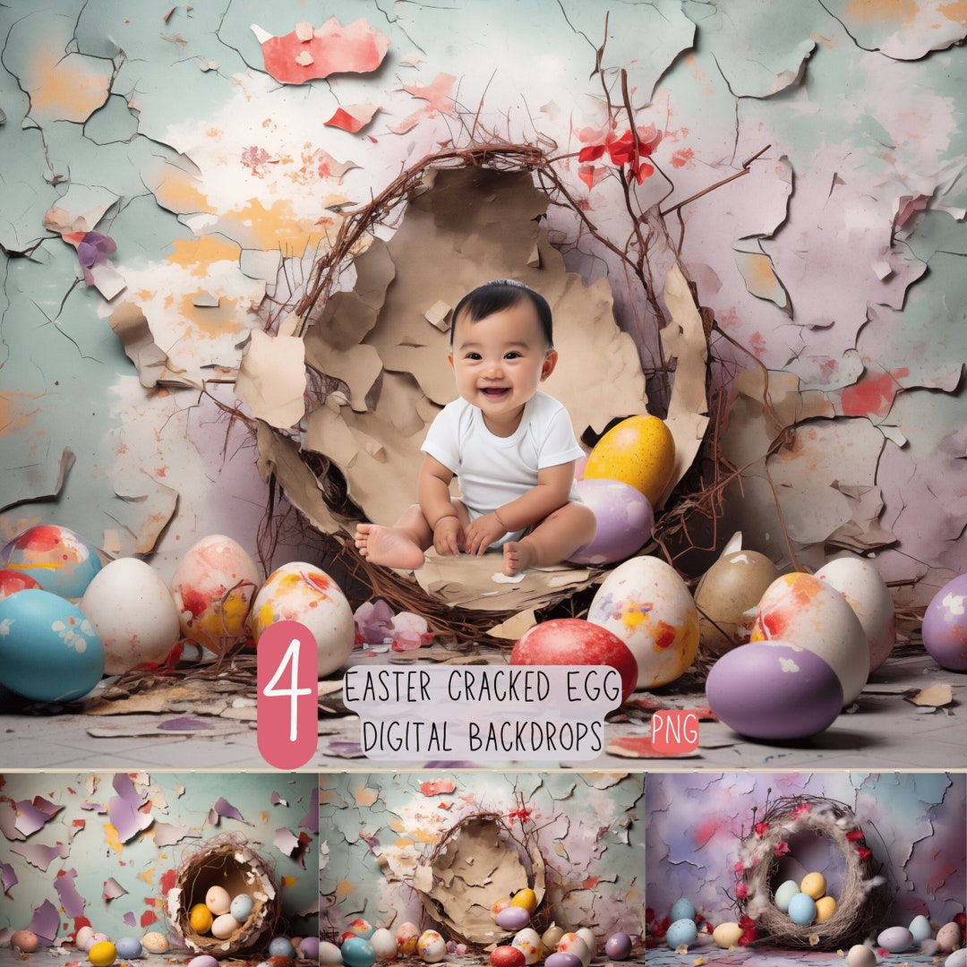 Easter Cracked Egg Digital Backdrops, Egg Photo Prop Backgrounds ...