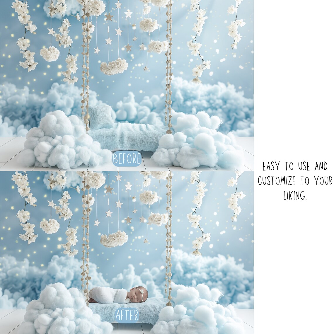 Dreamy Cloud and Stars Digital Backdrops, Blue Sky Photography ...