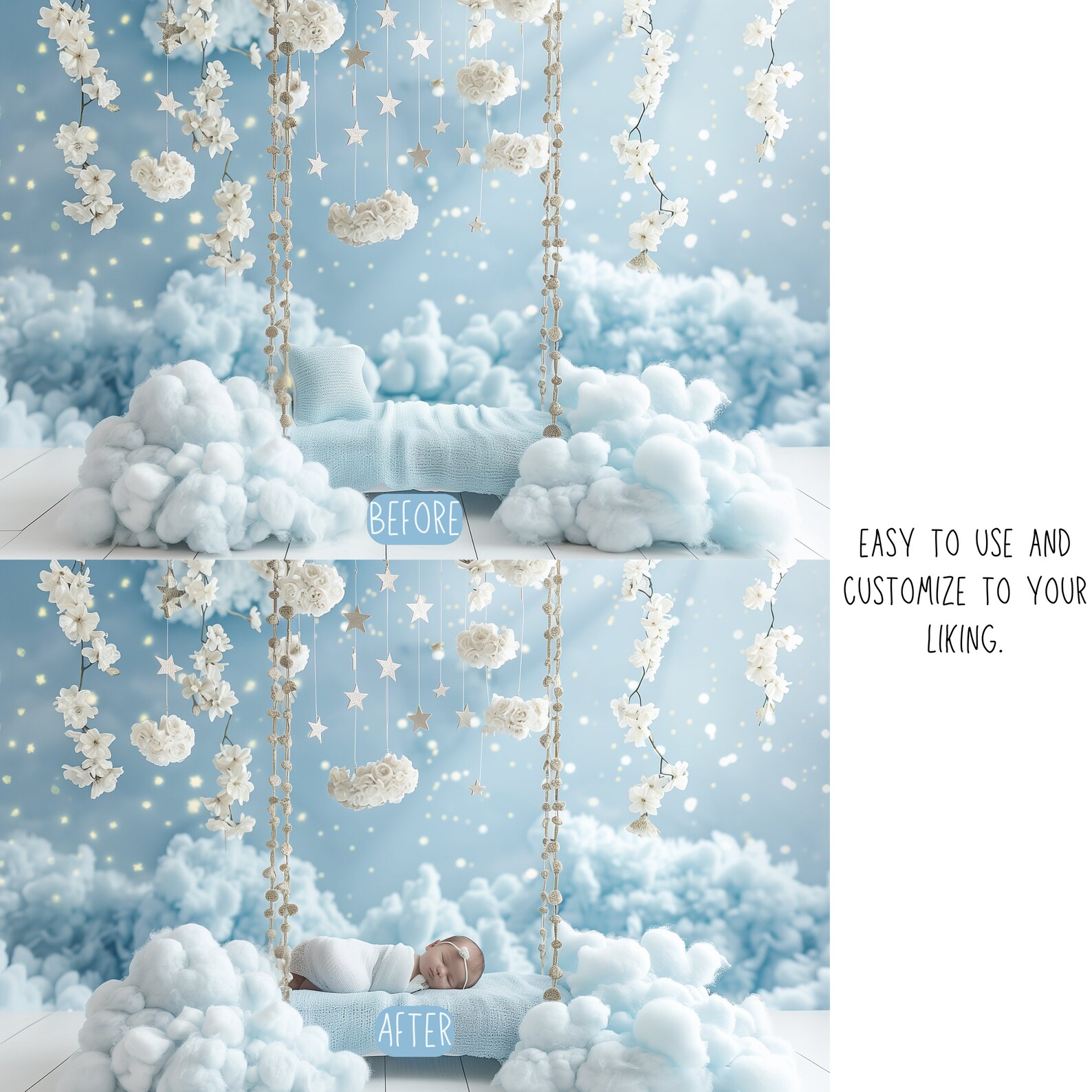 Dreamy Cloud and Stars Digital Backdrops, Blue Sky Photography ...