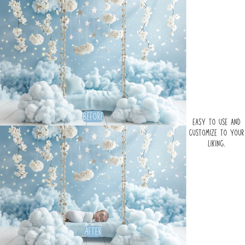 Dreamy Cloud and Stars Digital Backdrops, Blue Sky Photography ...