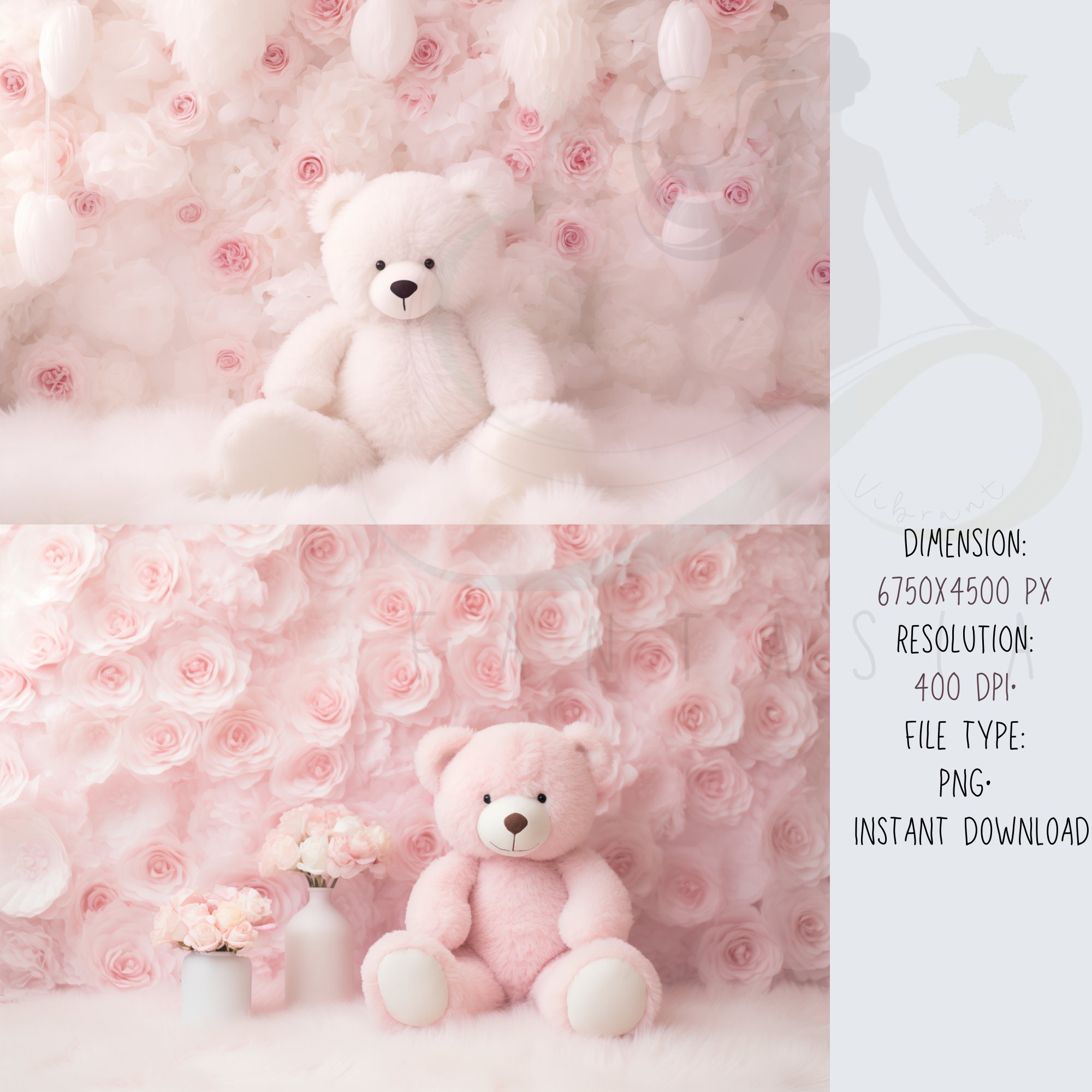 Cute Pink Teddy Bear Digital Backdrops for Kids, Child Photography ...