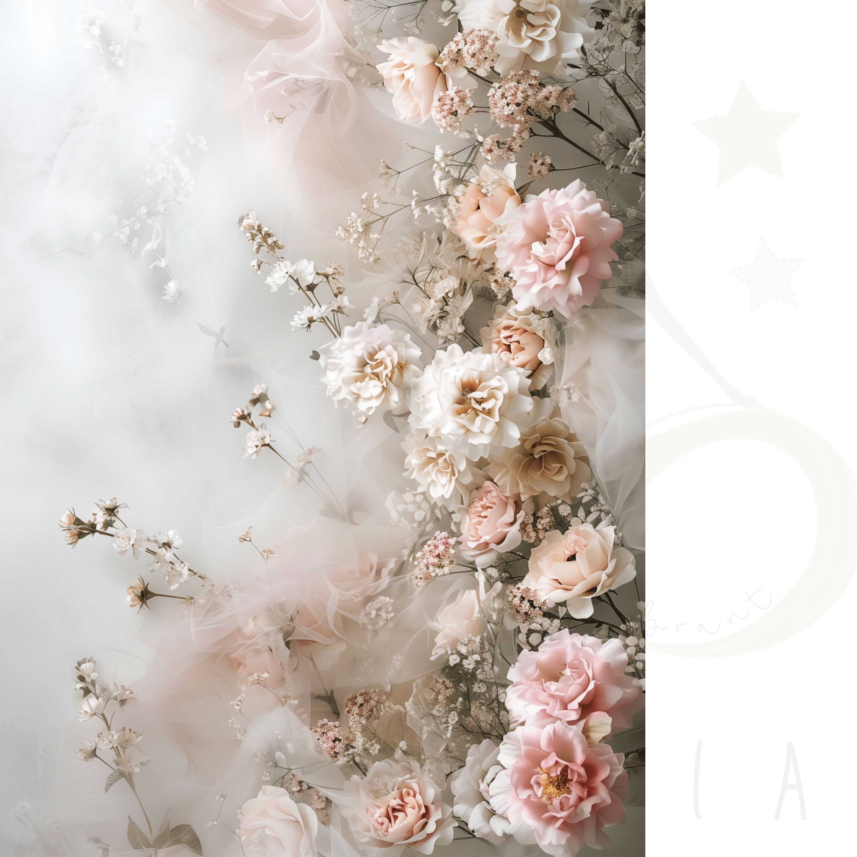 Delicate Floral and Tulle Digital Backdrops: Romantic Pink Blossoms for ...