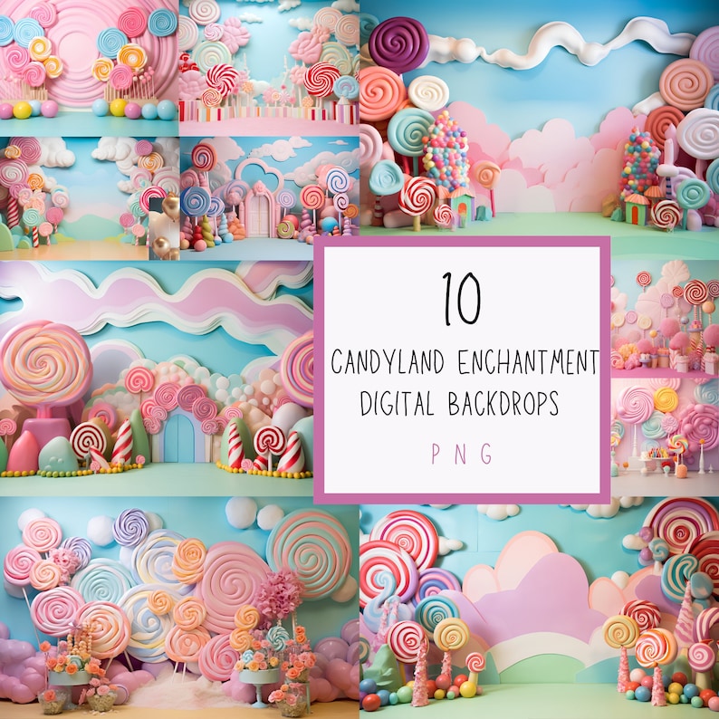 Candyland Enchantment Digital Backdrops, Rainbow Backdrops, Children ...