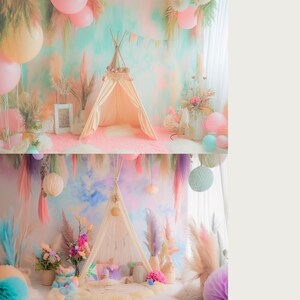 Boho Teepee Tents Digital Backdrops, Kids' Birthday Parties Background, Studio Photoshop ...