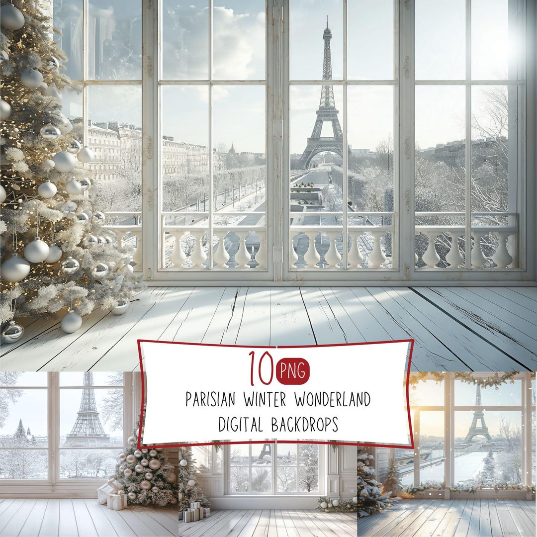Parisian Winter Wonderland Digital Backdrops,eiffel Tower Backgrounds ...