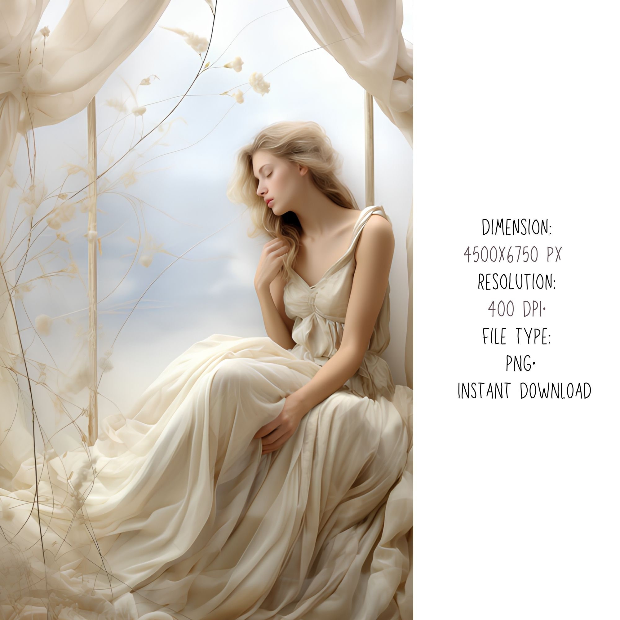 Elegant Beige Curtains Digital Backdrops, Romantic Floral Drape ...