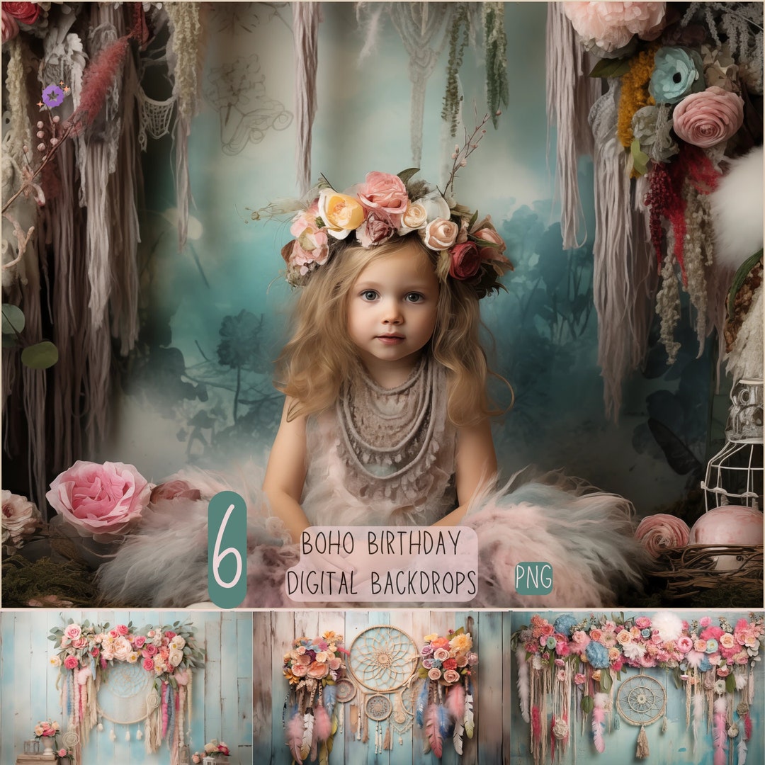 Boho Birthday Digital Backdrop Kids' Birthday Parties Background ...