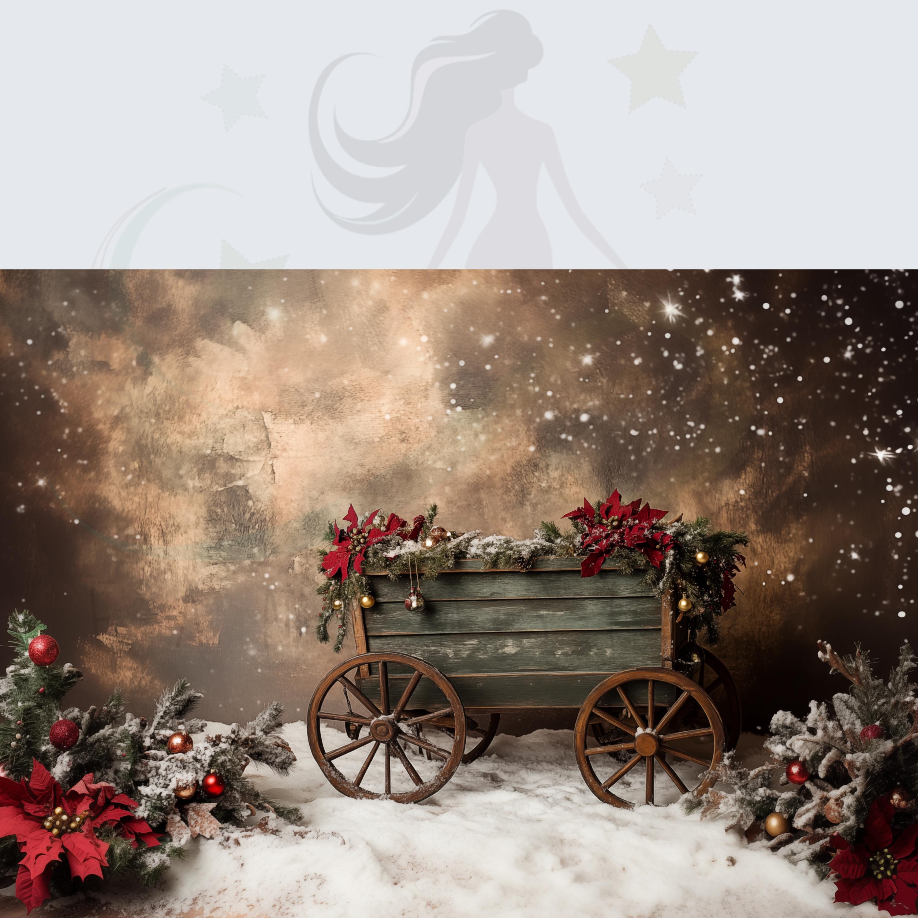 Christmas Wagon Digital Backdrops, Festive Holiday Background for ...