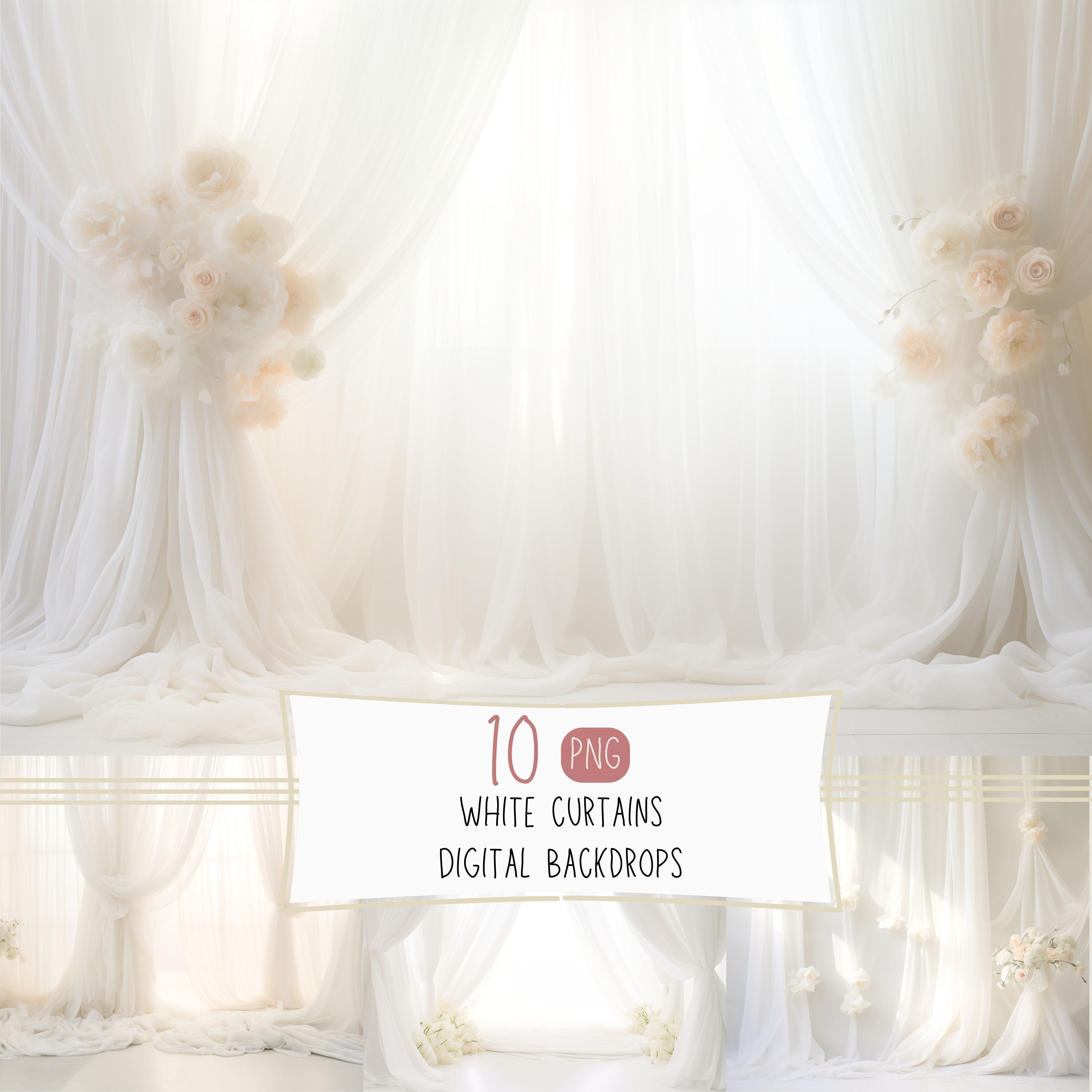 White Curtains Digital Backdrops Maternity Backgrounds Texture Overlays ...
