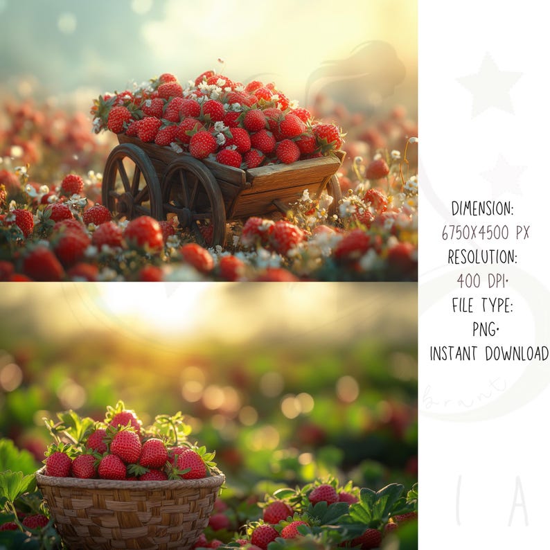 Summer Strawberry Field Digital Backdrop for Baby Photography, Farm ...