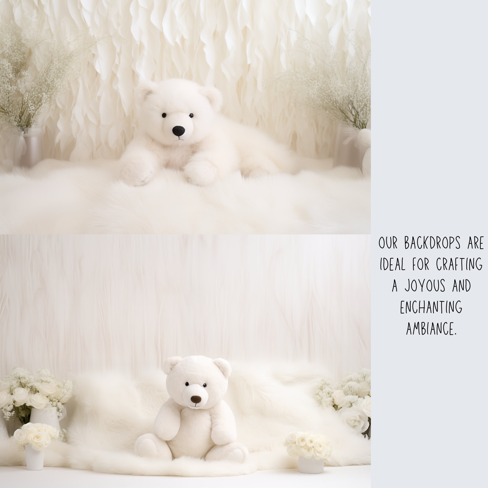 Cute White Teddy Bear Digital Backdrops for Kids, Child Photography ...