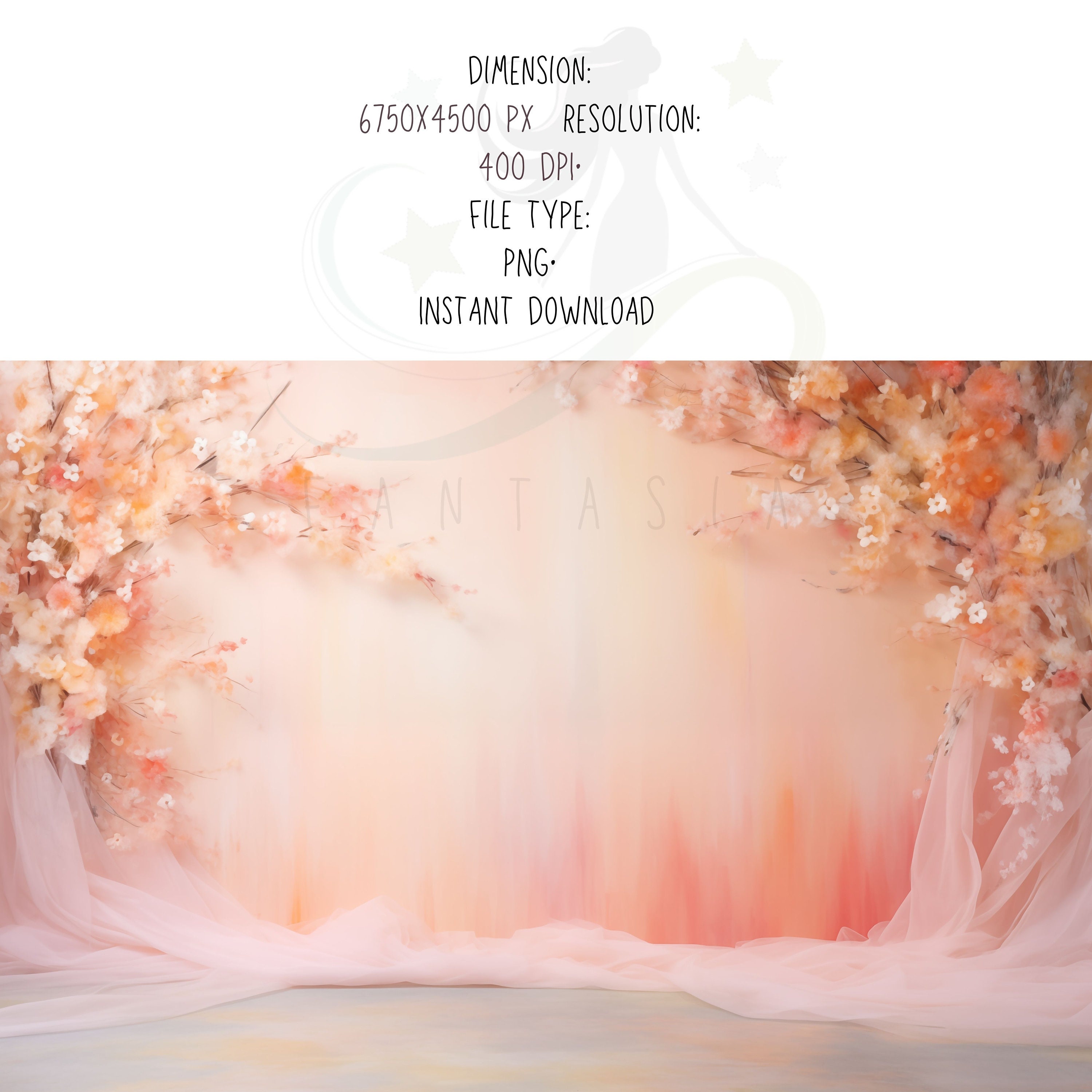 Peach Cream Blossoms Digital Backdrops: Floral Fine Art Textures (PNG ...