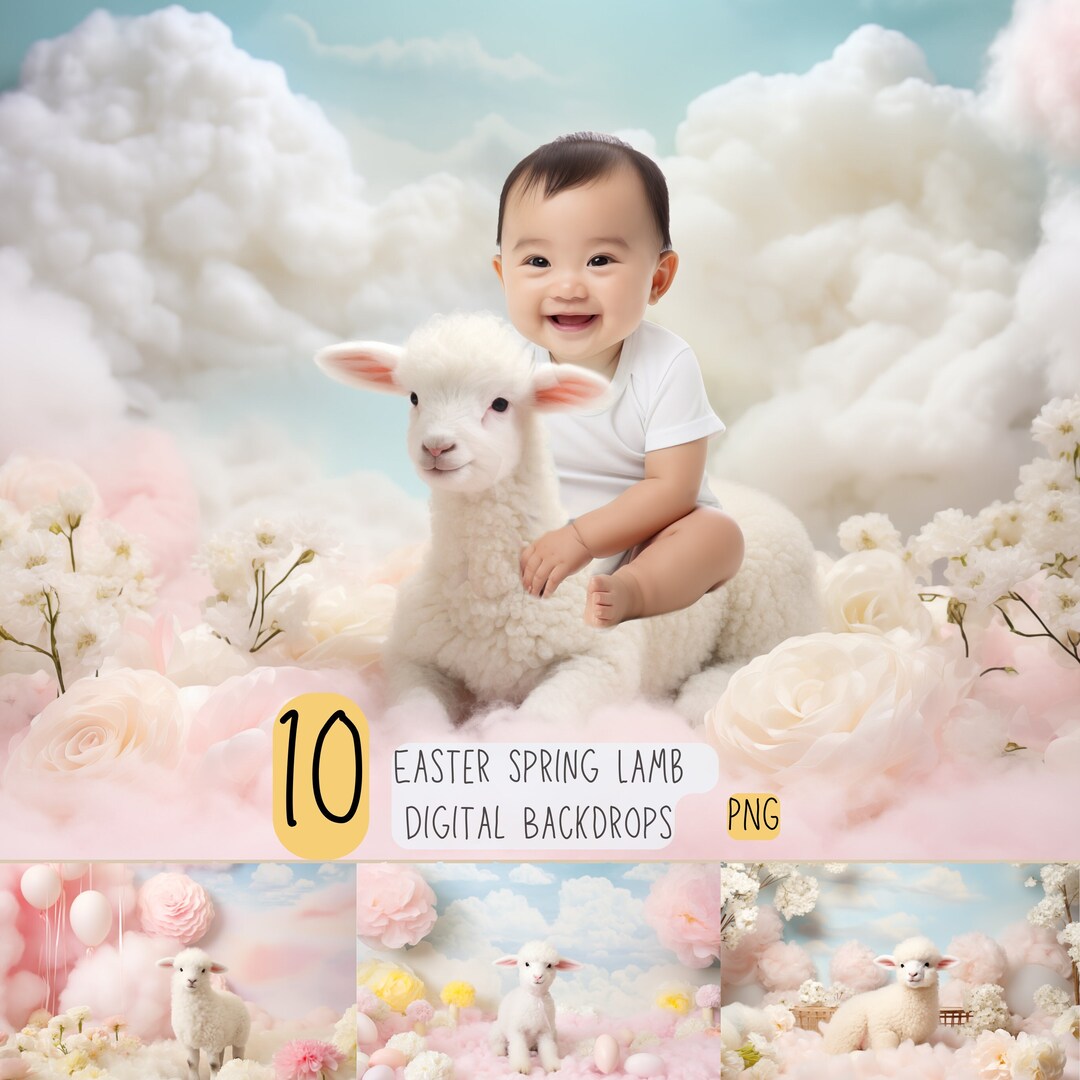 Easter Spring Lamb Digital Backdrop, Studio Background for Cake Smash ...