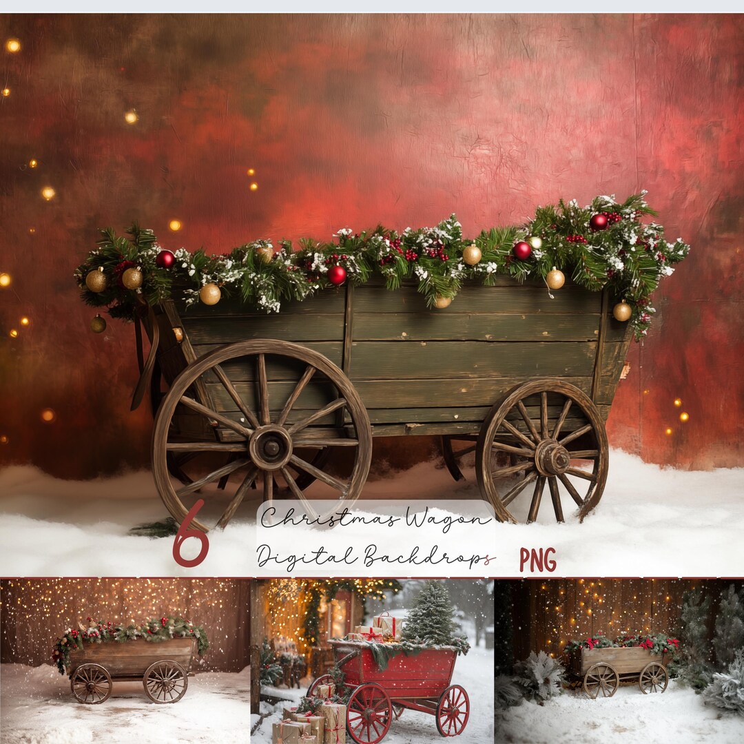 Christmas Wagon Digital Backdrops, Festive Holiday Background for ...