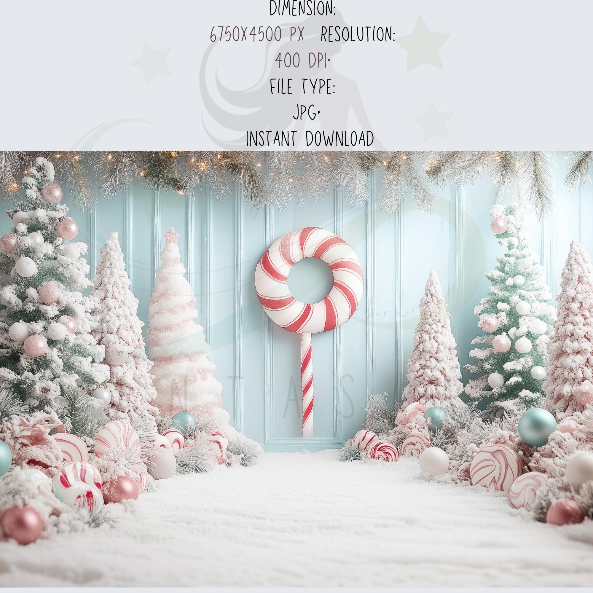 Candy Cane Christmas Digital Backdrops, Pink Candyland, Winter Holiday ...