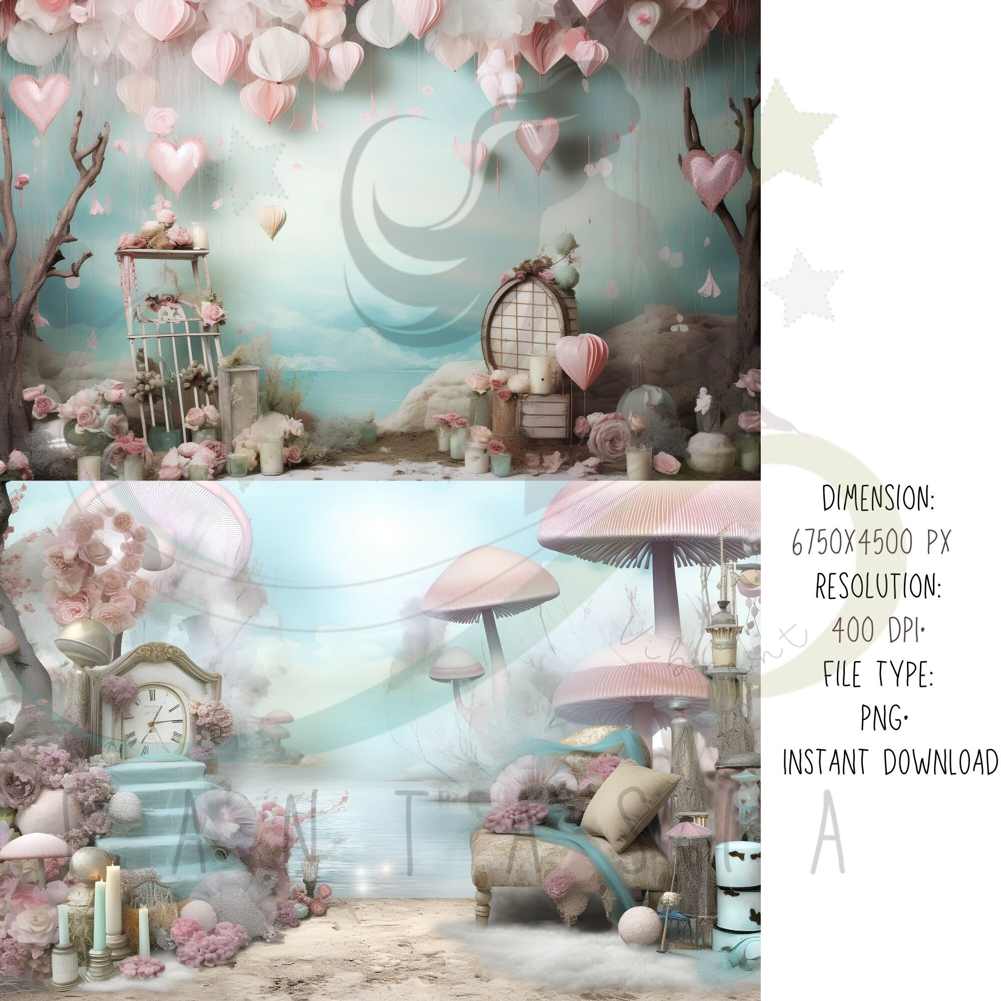 Alice in Wonderland Digital Backdrops, Pastel Enchanted Garden Photo ...