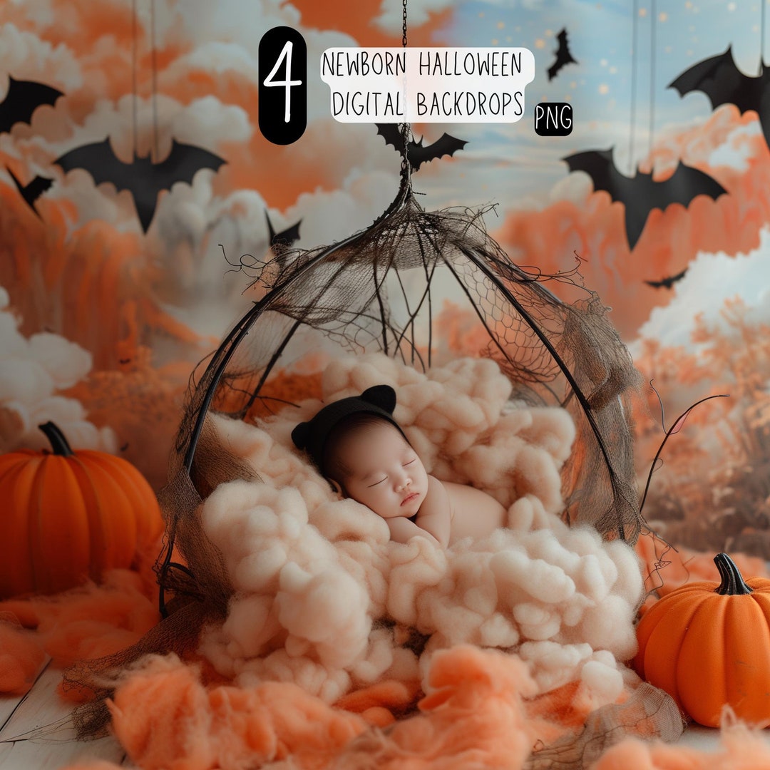 Newborn Halloween Digital Backdrops, Bat Overlays, Pumpkin Photography ...