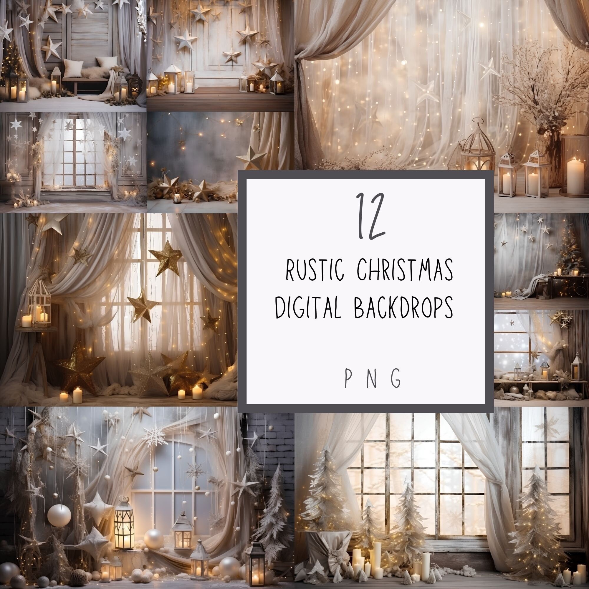 Rustic Christmas Digital Backdrops, Studio Backdrops Holiday Winter ...