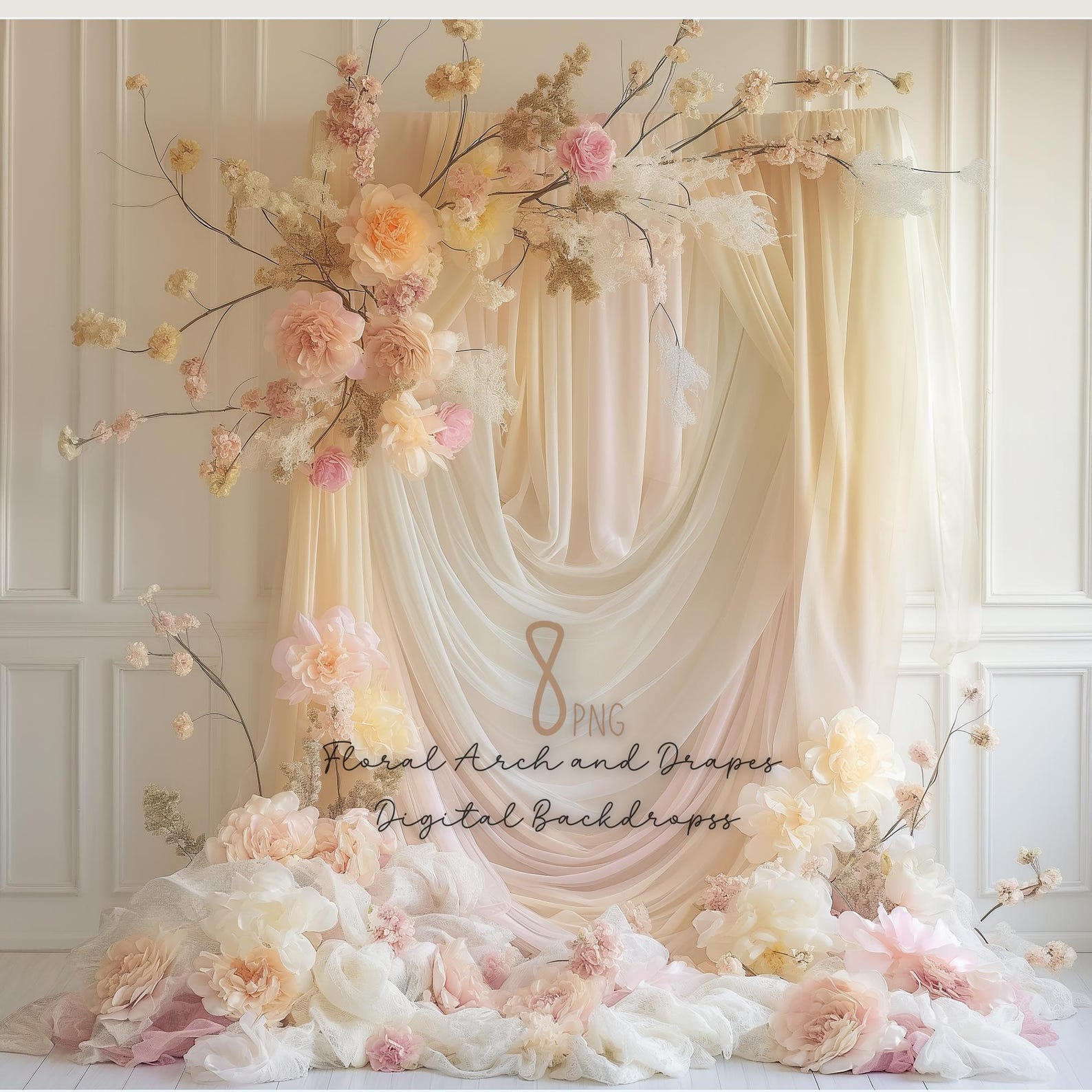 Majestic Maternity Floral Arch and Drapes Digital Backdrops JPG Set ...