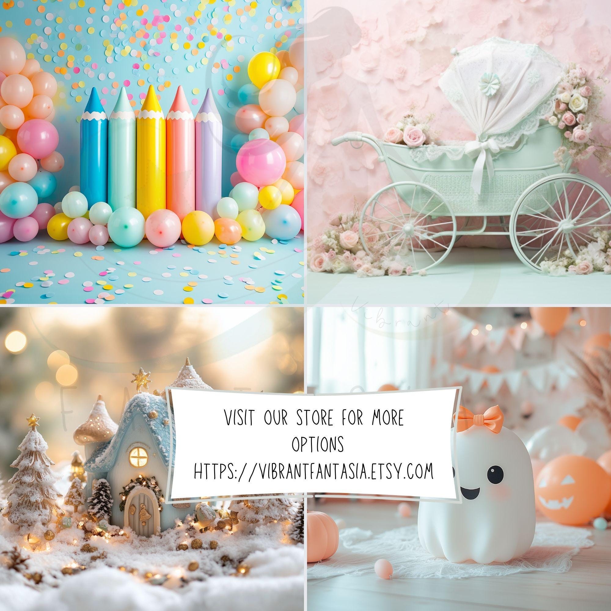Carousel Horse Digital Backdrops: Whimsical Floral Fantasy Backgrounds ...