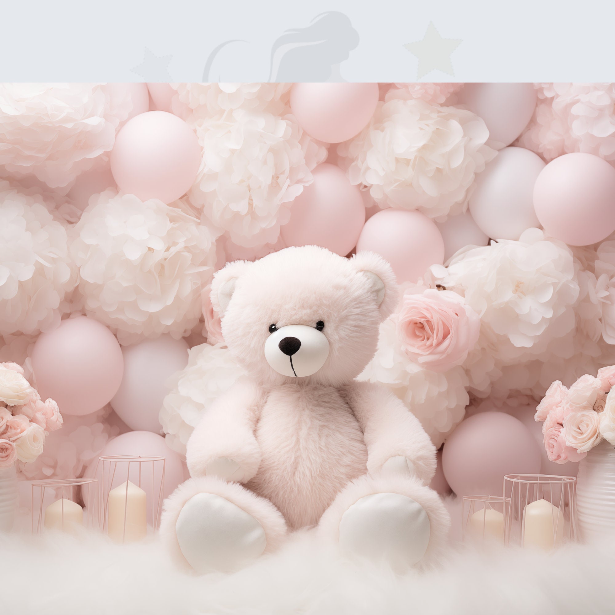 Cute Pink Teddy Bear Digital Backdrops for Kids, Child Photography ...