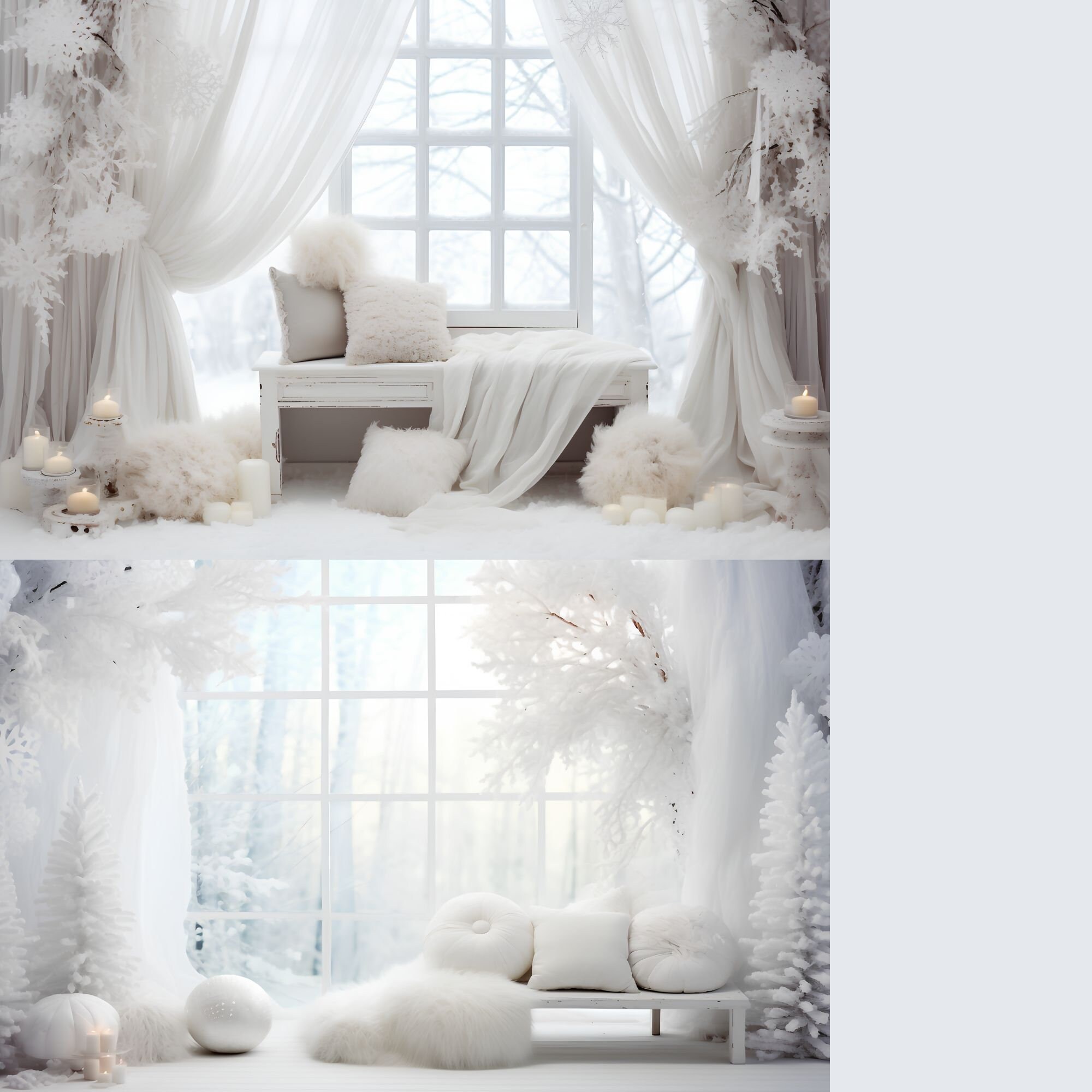 Cozy White Christmas Digital Backdrops, Studio Backdrops Holiday Winter ...