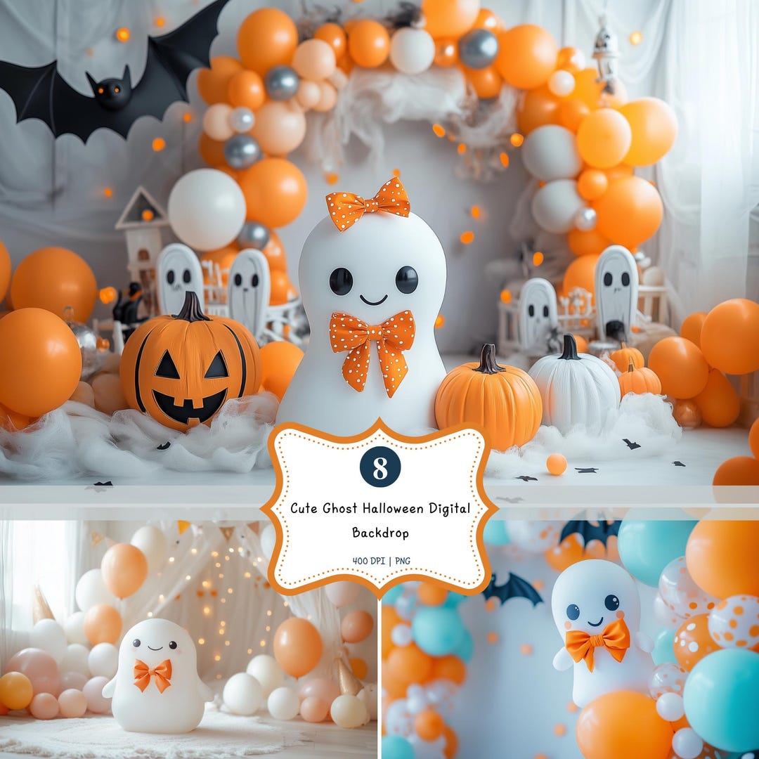 Cute Ghost Halloween Digital Backdrop Set, Festive Fall Photography ...