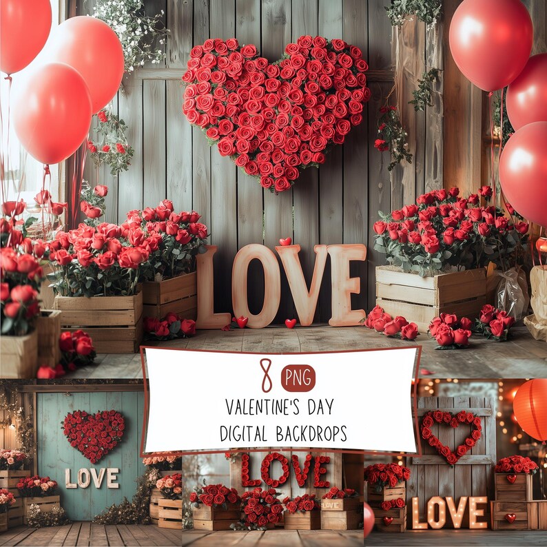 Valentine's Day Digital Backdrops, Heart-shaped Red Roses Photography ...