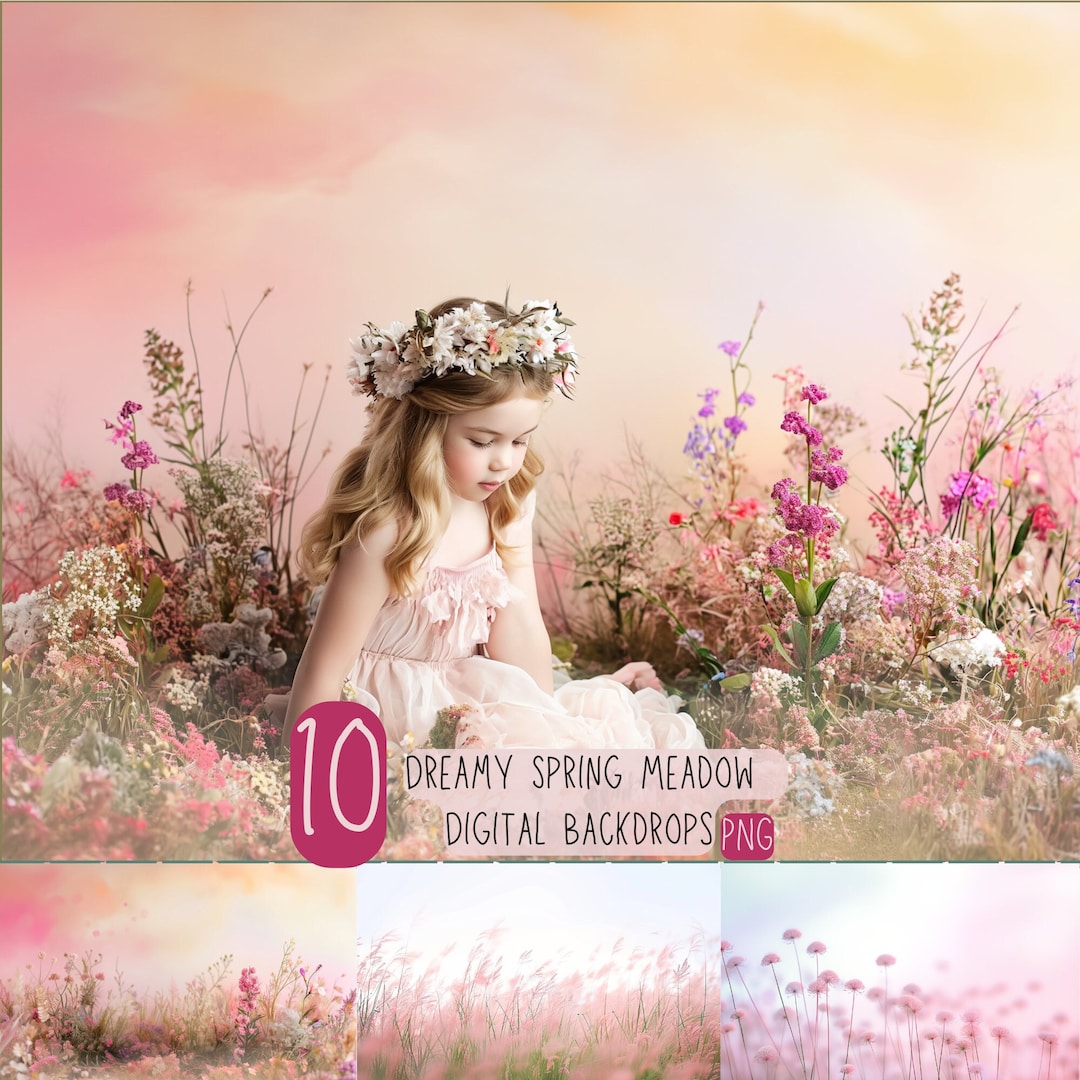 Dreamy Spring Meadow Digital Backdrop, Field of Wild Flowers Digital ...