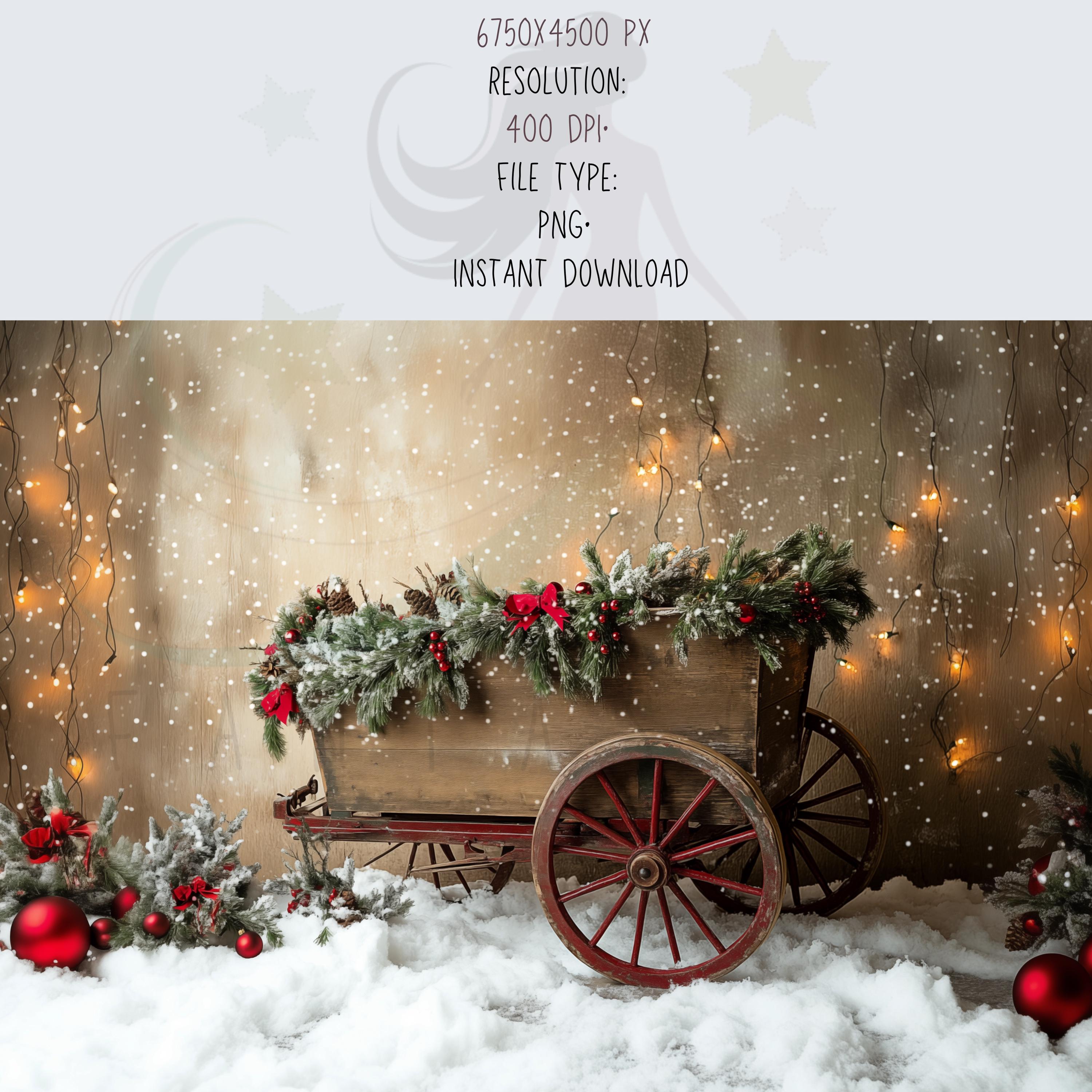 Christmas Wagon Digital Backdrops, Festive Holiday Background for ...
