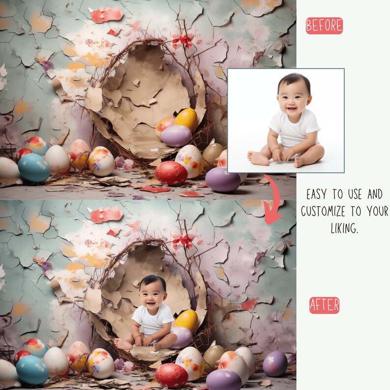 Easter Cracked Egg Digital Backdrops, Egg Photo Prop Backgrounds ...