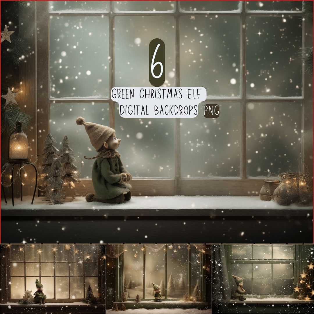 Green Christmas Elf Digital Backdrops, Studio Backdrops Holiday Winter ...