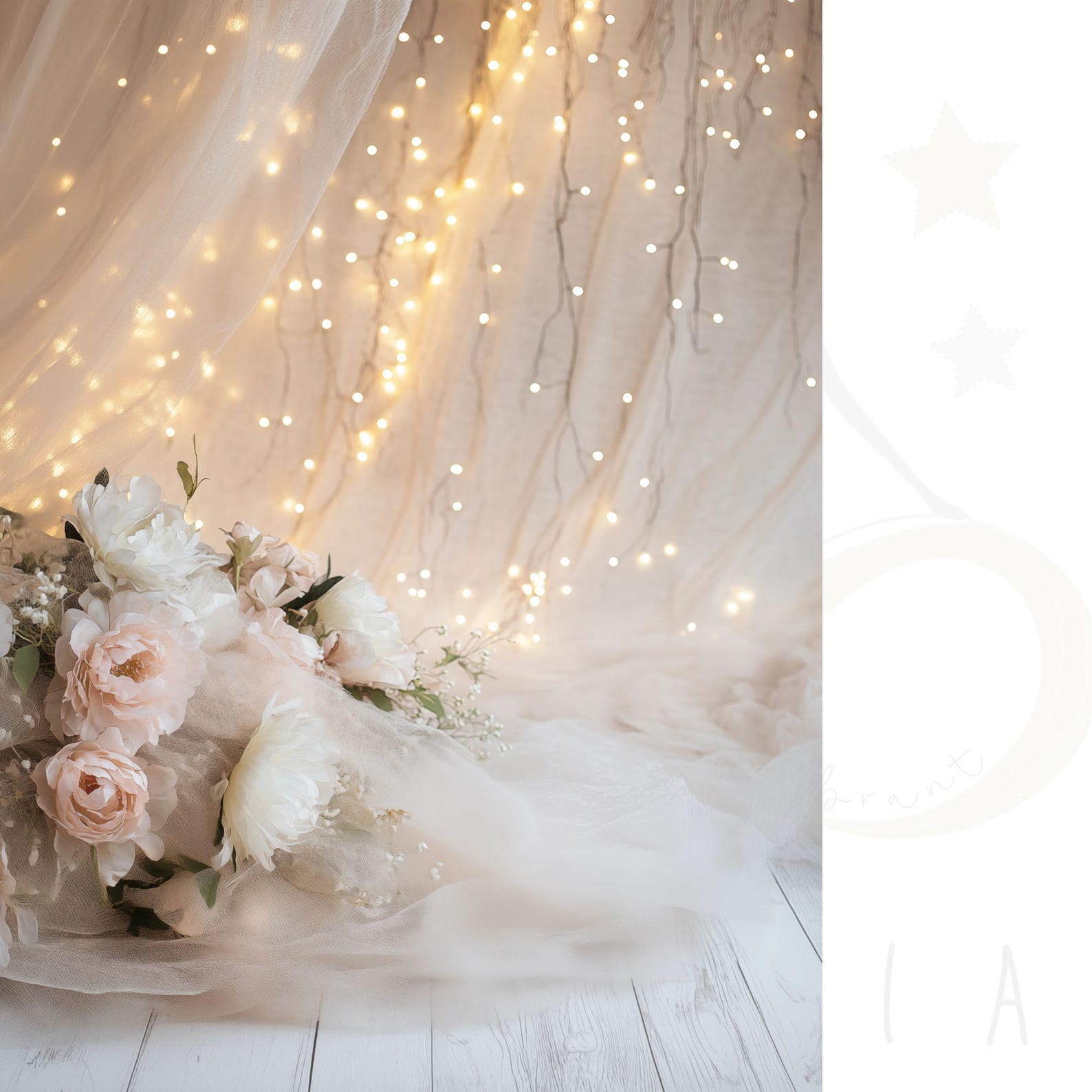Elegant Floral Wedding Digital Backdrops, White Flowers and Fairy ...