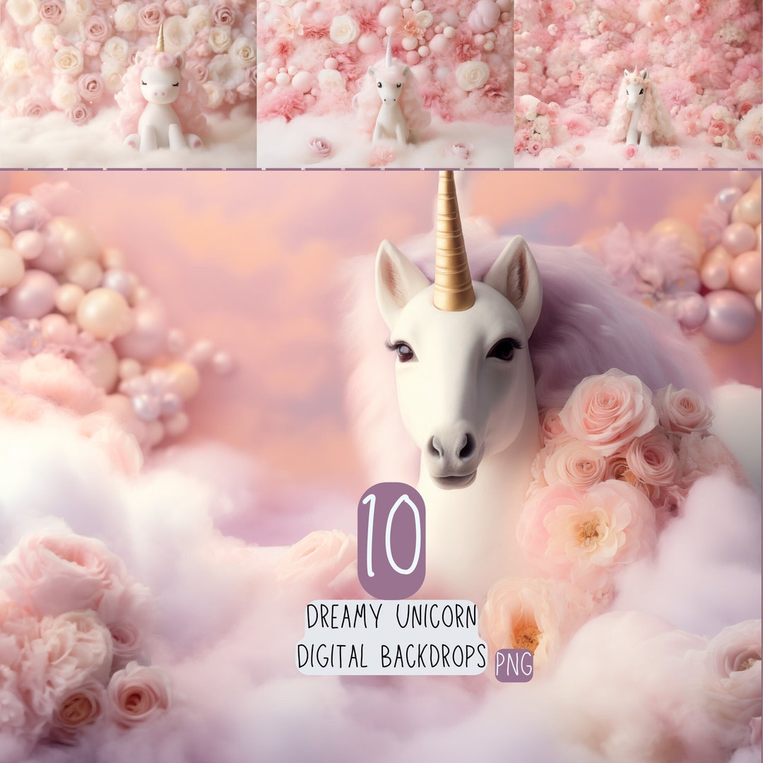 Dreamy Unicorn Digital Backdrop, Pastel Unicorn Background, Studio ...