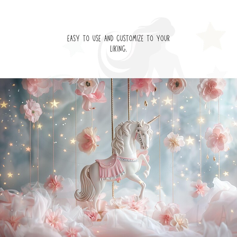 Carousel Horse Digital Backdrops: Whimsical Floral Fantasy Backgrounds ...