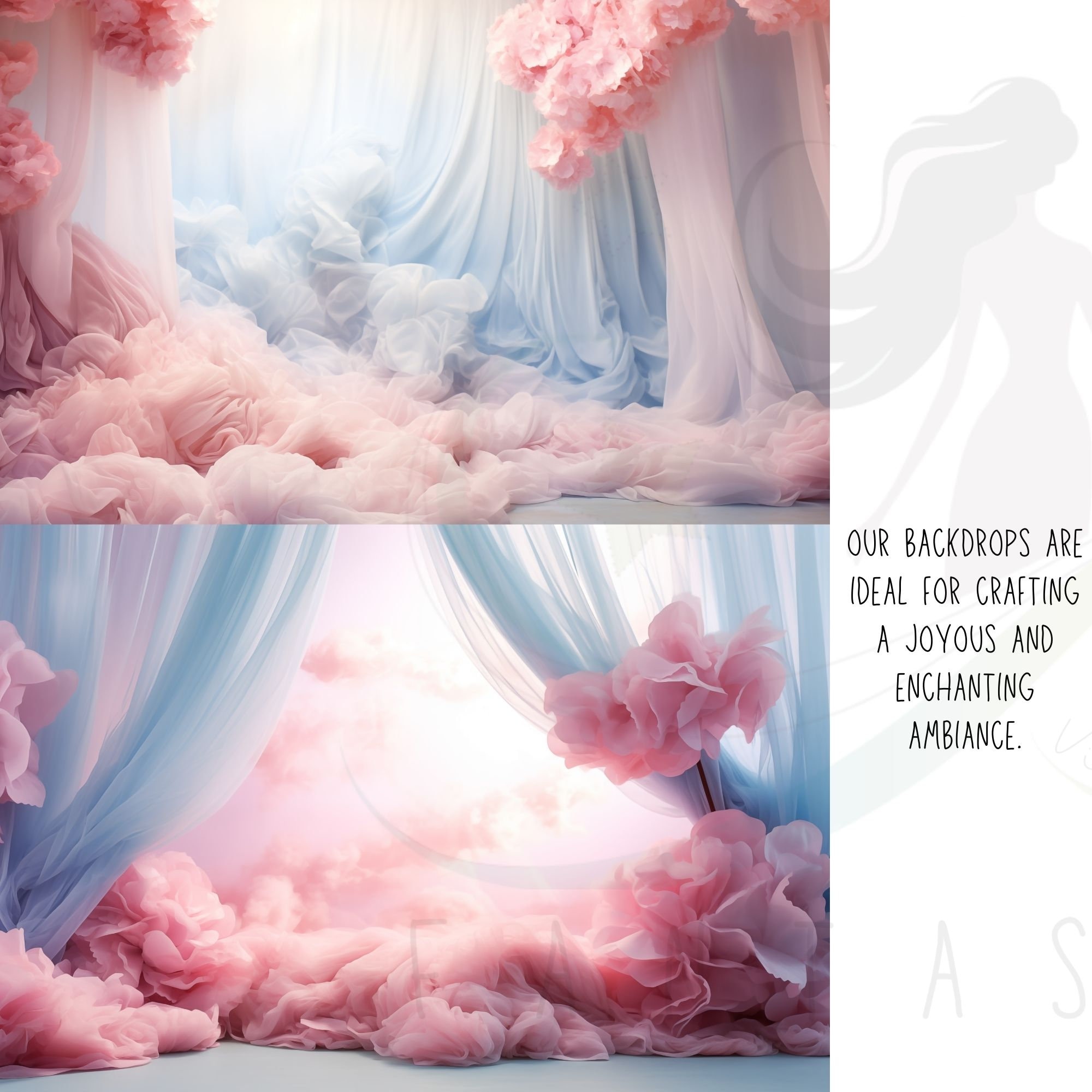 Fine Art Pink Floral Curtains Digital Backdrop, Studio Backdrops ...