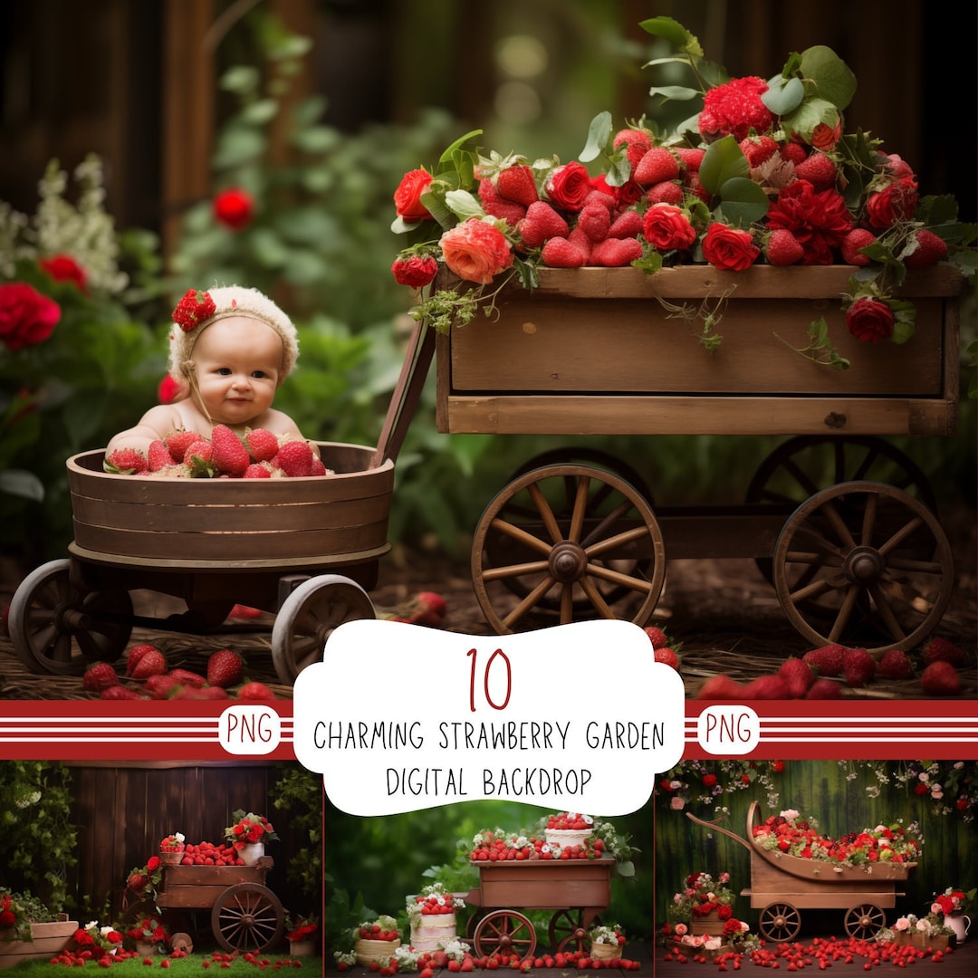 Charming Strawberry Garden Digital Backdrop Set for Baby Photography ...