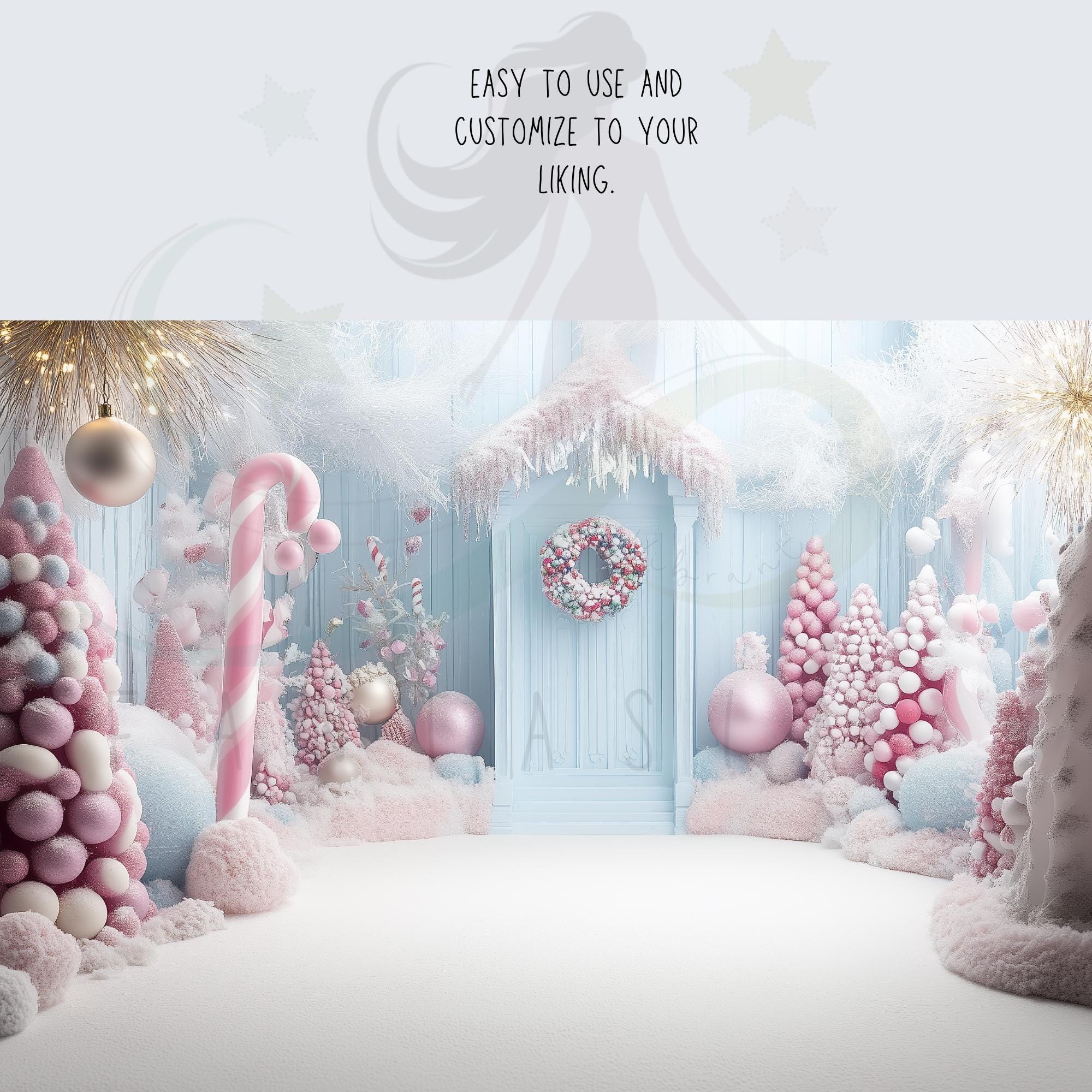 Candy Cane Christmas Digital Backdrops, Pink Candyland, Winter Holiday ...